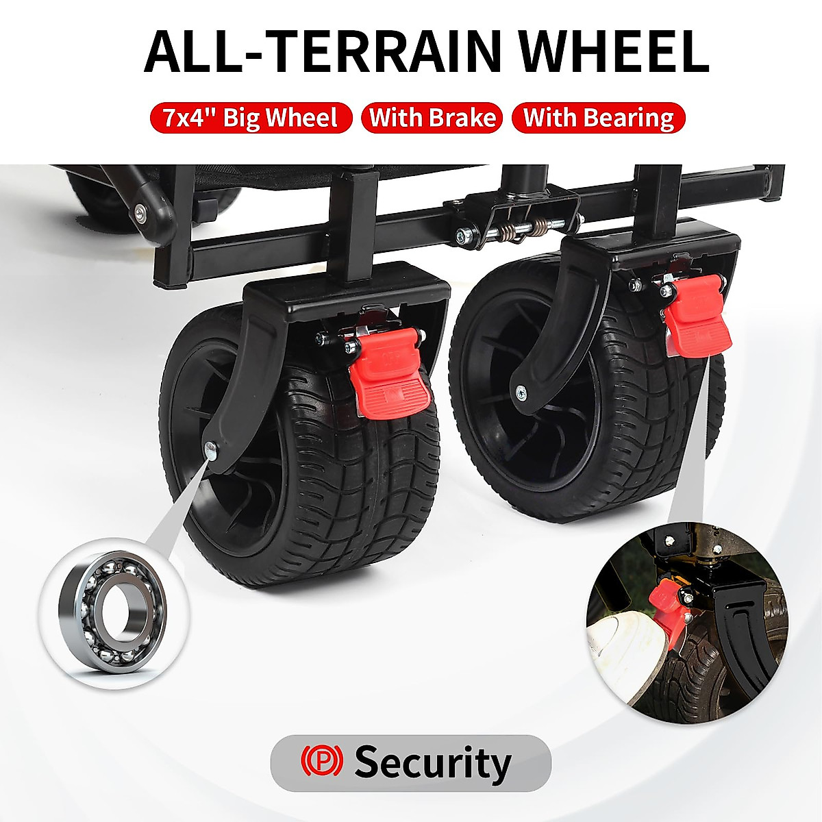 GICOOL Beach Wagon Collapsible Heavy Duty Folding Wagon Cart with Big Wheels & Brake, Large Capacity Folding Utility Wagon Cart, for Pet Sand Outdoor Camping Garden Works Shopping