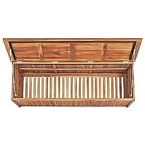 GOTOTOP Deck Box in Solid Teak Wood, Wooden Patio Storage Box Container, Garden Backyard Storage Bench for Outdoor Cushions Garden Tools,59.1"x19.7"x22.8"