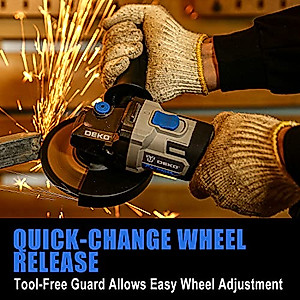 DEKOPRO Cordless Angle Grinder, 4-1/2"/5" Pad, 20V Cordless Angle Grinder w/ 4.0Ah Battery Charger, 8500RPM Brushless Motor, Auxiliary Handle, Suitable for Metal Wood