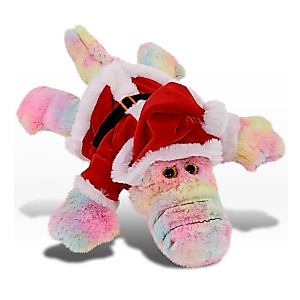 DolliBu Santa Rainbow Large Alligator Stuffed Animal Plush Toy - Wild Animal Dress Up with Red Santa Claus Outfit, Wildlife Gift, Perfect Holiday with Name Personalization - 17 Inches