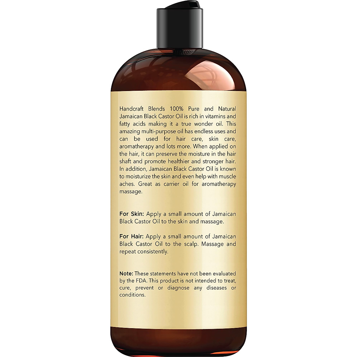 Handcraft Blends Jamaican Black Castor Oil - 16 Fl Oz - 100% Pure and Natural - Premium Grade Oil for Hair Growth, Eyelashes and Eyebrows - Carrier Oil - Hair and Body Oil