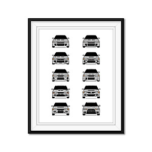 Mitsubishi Lancer Evolution Generations Inspired Car Poster - Handmade Print of Mitsubishi Evo (Evo I to Evo X) - Silver, 8x10" Satin Print (Unframed)-Perfect Gift Car Enthusiast