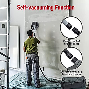 Drywall Sander, 800W Electric Motor Sander with Automatic Dust Removal System, Variable Speed 800-1800RPM With LED Light, Extendable & Foldable Handle, 12 Pcs Sanding Discs and Carrying Bag