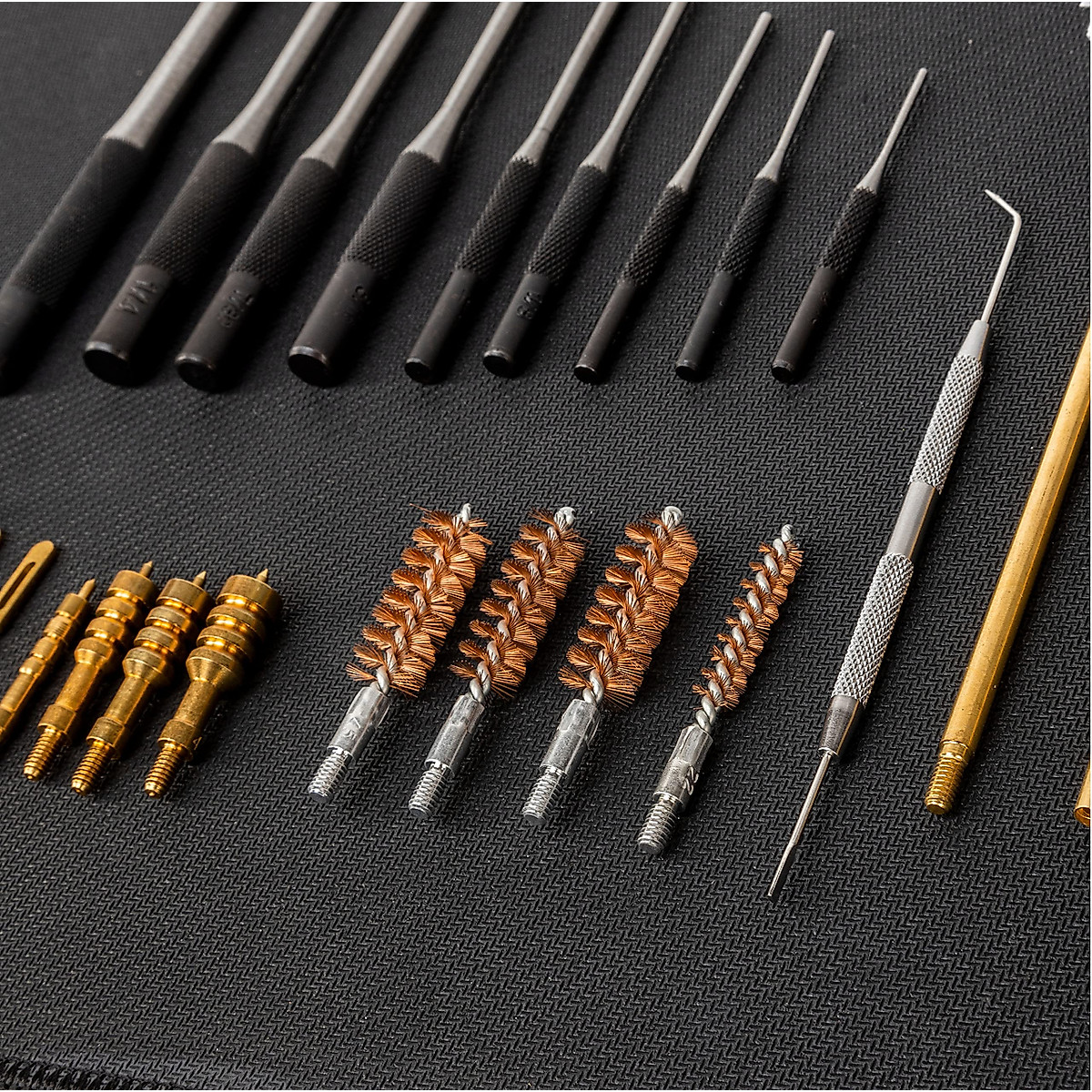 NEIKO 02641A Pistol Cleaning Kit, 9mm, 22, 357, 38, 45, Hand Gun Cleaning Kit with Pistol Brushes, Roll Pin Punches, Jags, Gun Mat, for Smith and Wesson, Glock, etc.