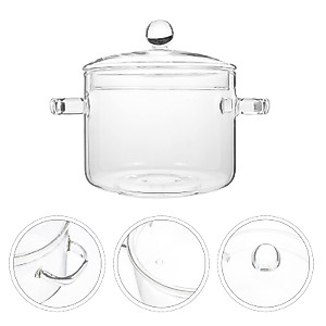 Glass Cooking Pot with Lid and Handle, 1.35L/45 oz Clear Heat Resistant Glass Stovetop Pot, Glass Cookware Stovetop Pot Set, Glass Saucepan for Noodles Pasta Soup Milk