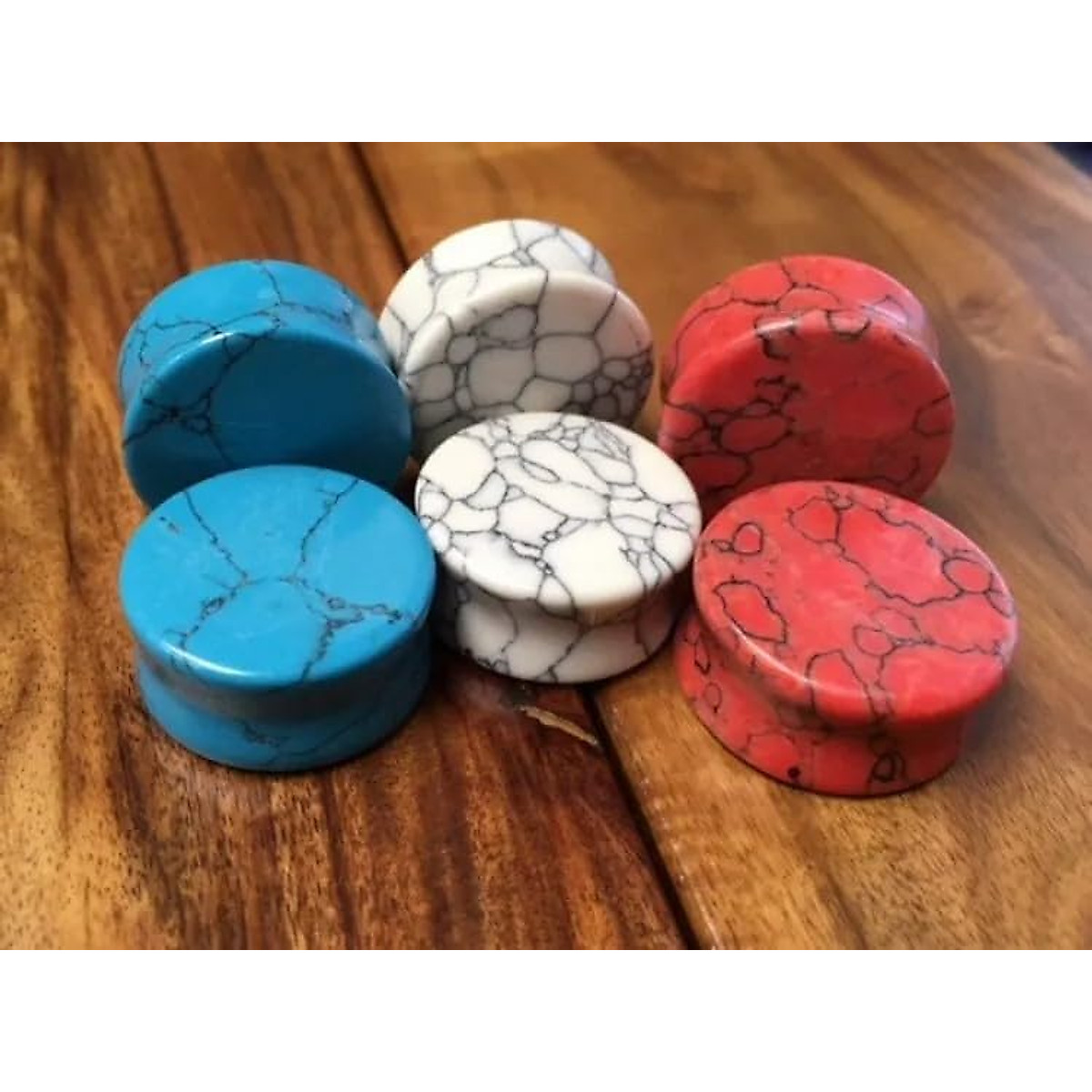 Lobal Domination ALL 3 PAIR Blue & Red Turquoise, White Howlite Stone Plugs Gauges (3/4" (19mm))