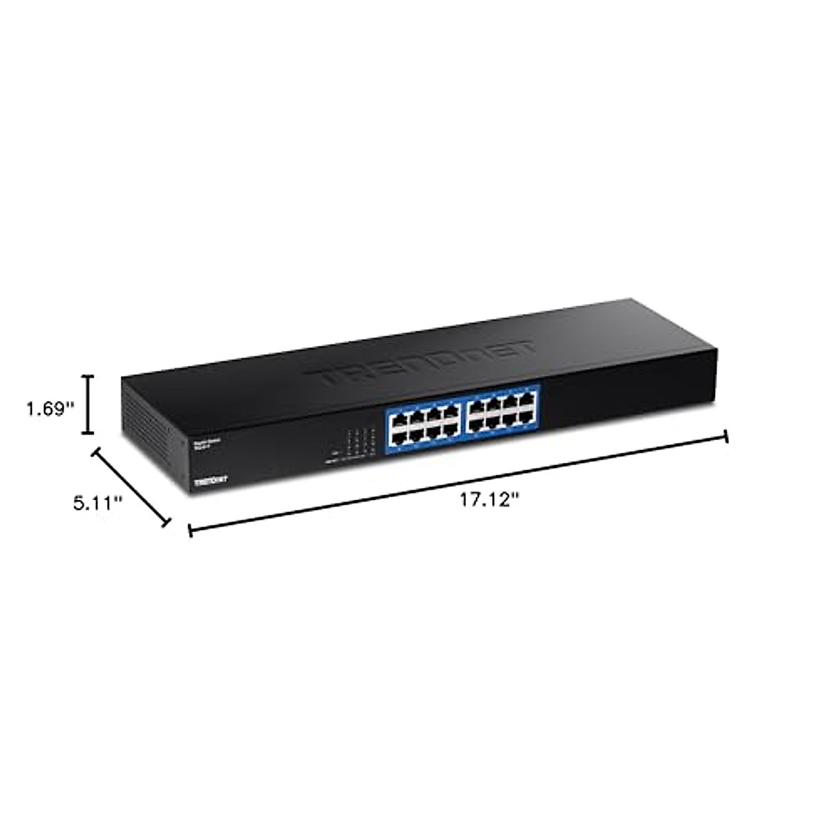 TRENDnet 16-Port Gigabit Switch, TEG-S17, 16 x Gigabit RJ-45 Ports, 32Gbps Switching Capacity, Fanless Design, Metal Enclosure, Internal Power Supply, Lifetime Protection, Black