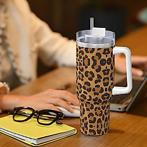 HULIBIN Yellow Leopard Print Double Deck Stainless Steel Travel Coffee Cup With Lid 40 Oz Ice Bully Cup