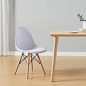 CangLong Dining Mid Century Modern Hollow Back Design Plastic Shell Armless Side Chair with Beech Wood Legs, Set of 1, White