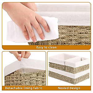 OUTBROS Wicker Storage Basket, Decorative Storage Baskets With Liner for Shelves,Toilet Paper Baskets,Storage Basket for Toilet Tank Top, 3-Pack,Seagrass
