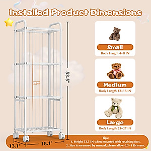 Stuffed Animal Storage, Metal Tube Toy Storage Organizer Extra Large Stuffed Animal Holder With Brake Wheels, Stuffed Animal Zoo Organizer For Nursery Playroom Kids Room White(53.5” x 18.1”x 13”)