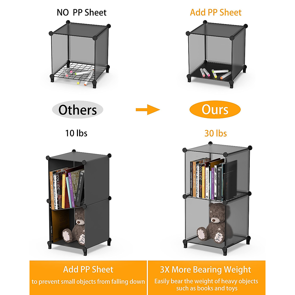 HOMIDEC Cube Storage Organizer, Heavy Duty Portable Closet Wardrobe with Door, 58in Large Closet Organizers and Storage with Hanging Rod for Clothes Yarns Toys Books Tools(20 cube grey)