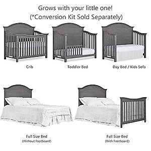 Evolur Belmar Curve 5-in-1 Convertible Crib in Rustic Grey, Greenguard Gold Certified, Features 3 Mattress Height Settings, Crafted from Hardwood, Wooden Nursery Furniture