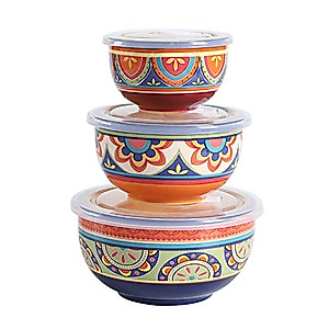Bico Tunisian Ceramic Bowl with Air Tight Lid Set of 3(27oz, 18oz, 9oz each), Prep bowls, Food Storage Bowl for Salad, Snacks, Fruits, Microwave and Dishwasher Safe