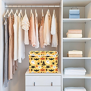 Storage Bins with Lids and Handles, Halloween Seamless Pattern Design with Ghost Skull Pumpkin and Cat Storage Box Storage Basket with Cover Collapsible Organizer Containers for Home