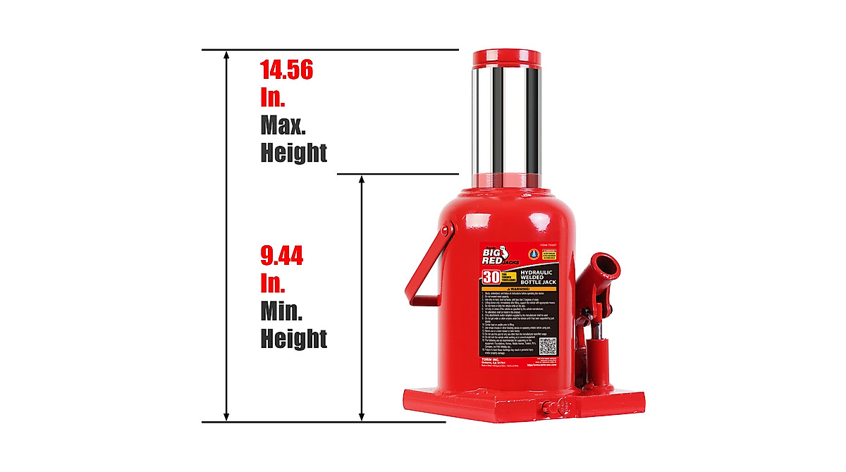 BIG RED 30 Ton Low Profile Hydraulic Bottle Jack for Heavy Lifting