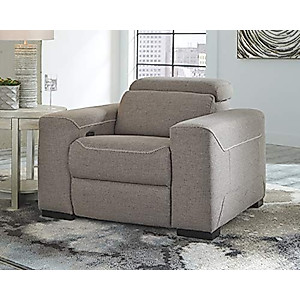 Signature Design by Ashley Mabton Contemporary Adjustable Power Recliner with USB Charging, Light Gray