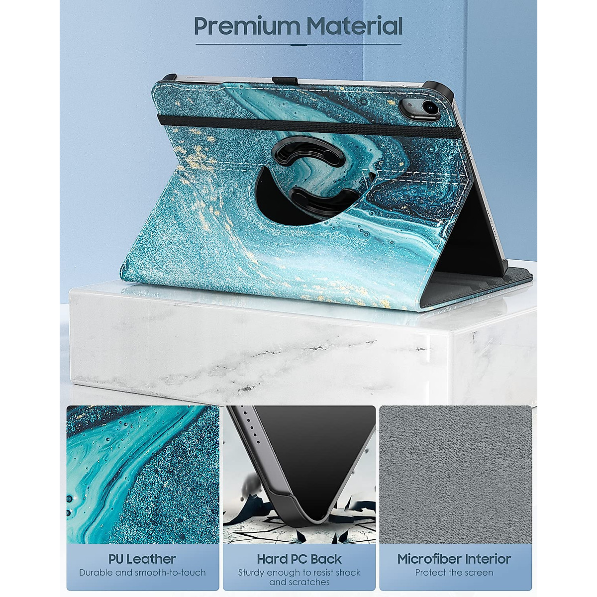 TiMOVO Case for iPad 10th Generation 2022, 90 Degree Rotating Smart Cover, Protective Leather Cover with Stylus Loop - Gilding Texture