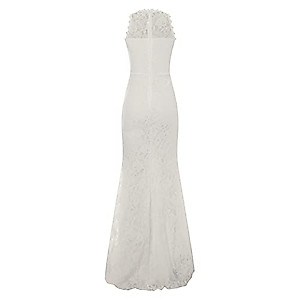 Women's White Floral Lace Slit Mermaid Wedding Dresses for Bride Summer Sleeveless Slim Maxi Long Bridal Gown