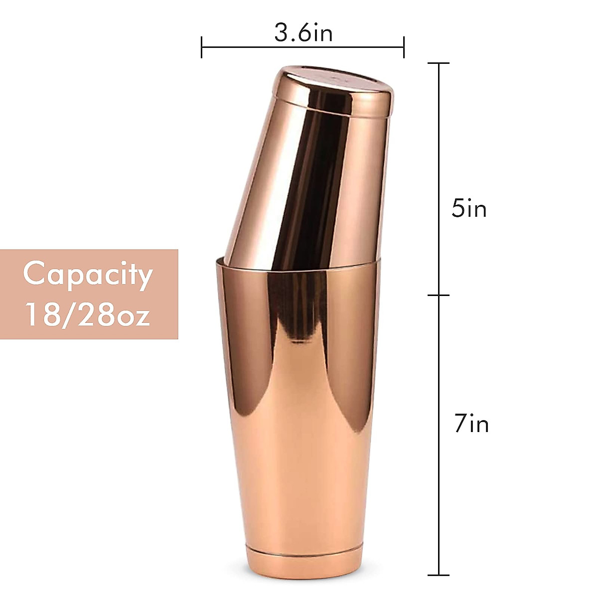 Stainless Steel Boston Shaker - 2-Piece 18oz & 28oz Professional Bartender Cocktail Shaker Bartender Shaker Kit - CTSK0013 (Copper)
