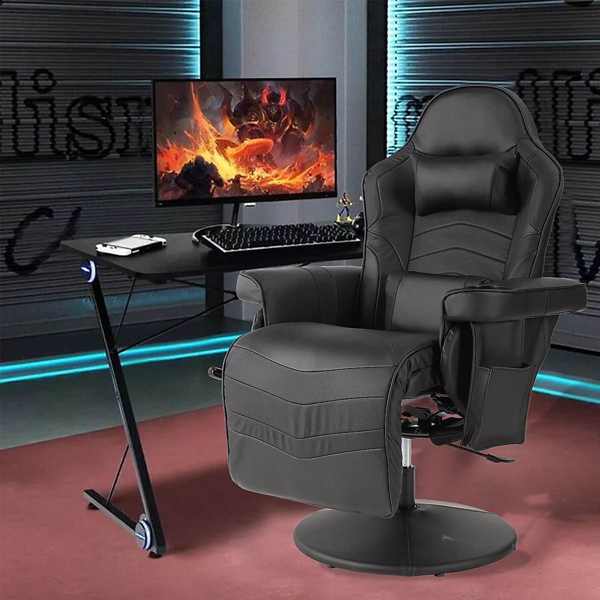 TITIMO Massage Gaming Chair,Ergonomic Adjusted Reclining Video Gaming Single Sofa, Pu Leather Chair with Footrest Headrest and Lumbar Support (Black)