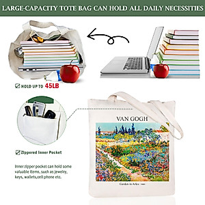 Andeiltech Canvas Aesthetic Tote Bag for Women with Zipper Inner Pocket Beach Shopping Bags Canvas Shoulder Bag Gifts Reusable Grocery Bags