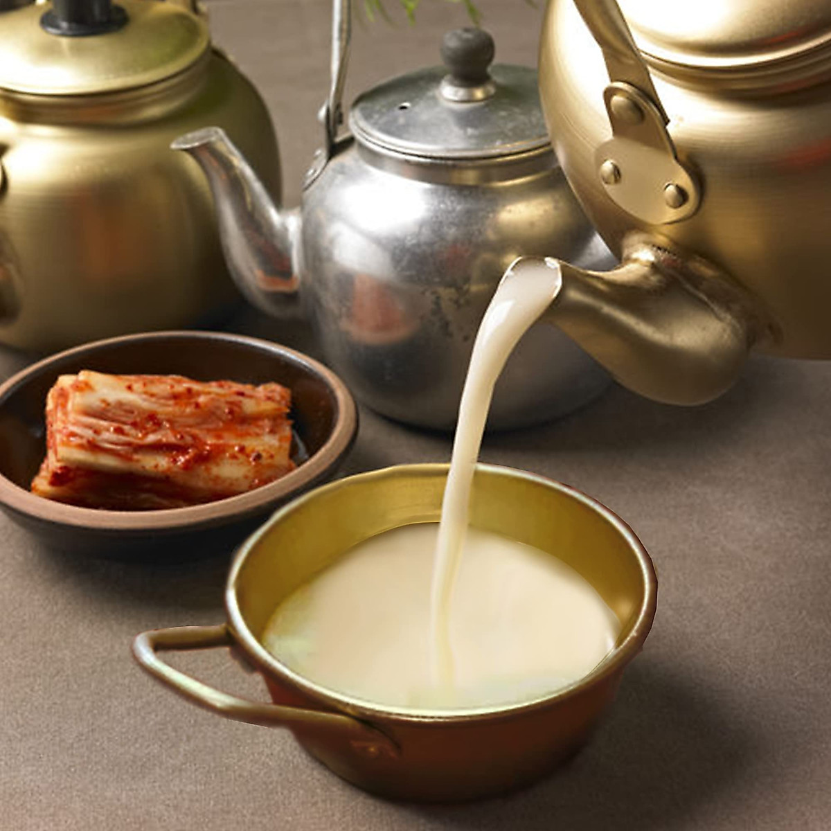 TULGIGS 4 pcs of Single-handed Nickel Silver Makgeolli Bowl, Korea Raw Rice Wine Glass Dongdongju Cup Made in Korea