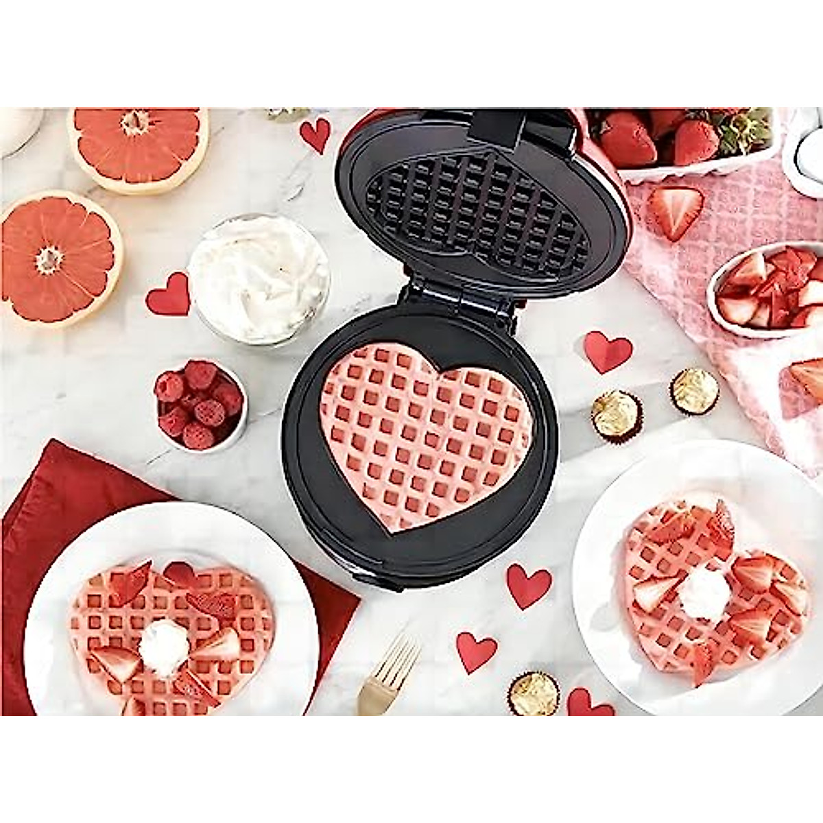Mini Maker Waffle Maker 5“ Non-Stick Waffler Iron Stuffler Stuffed Wafflera Adjustable Browning Control, Heart, Pink