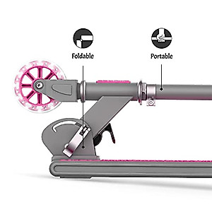 Jetson Scooters - Leo Kick Scooter (Pink) - Collapsible Portable Kids Push Scooter - Lightweight Folding Design with High Visibility RGB Light Up LEDs Wheels and Adjustable Height Handlebars