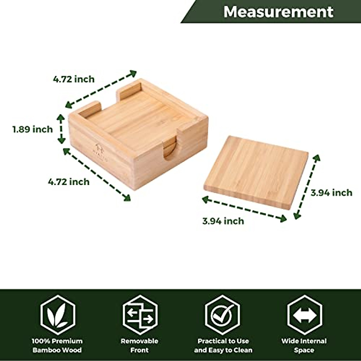 Bar Coasters for Drinks Set of 4 | Bamboo Cup Mat, Copper Plates, Coster Pack, Coffee Table Decor | Tea Cup Set, Kitchen Table Set, Wood Coasters in Natural Bamboo Coffee Holder | Plant Drainage Tray