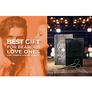 Viking Revolution - Beard and Mustache Scissors w/Comb and Synthetic Leather Case Professional Sharp Surgical Grade Steel for Trimming, Grooming, Cutting Mustache, Beards & Eyebrows Hair