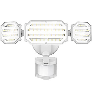 LEPOWER 48W LED Security Lights, 5200LM Motion Sensor Flood Lights Outdoor, Motion Detector Flood Light with Adjustable 72ft &Time Setting, 3 Head Flood Light for Outside Garage, Yard, Porch, Entryway