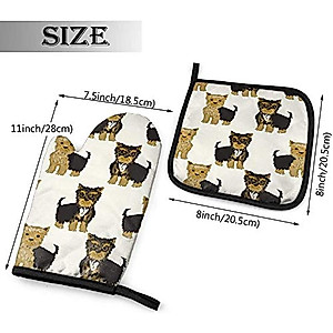 Honge Cute Yorkie Dog Pet Kitchen Waterproof Heat Resistant Oven Mitts and Potholders for BBQ Cooking Grilling