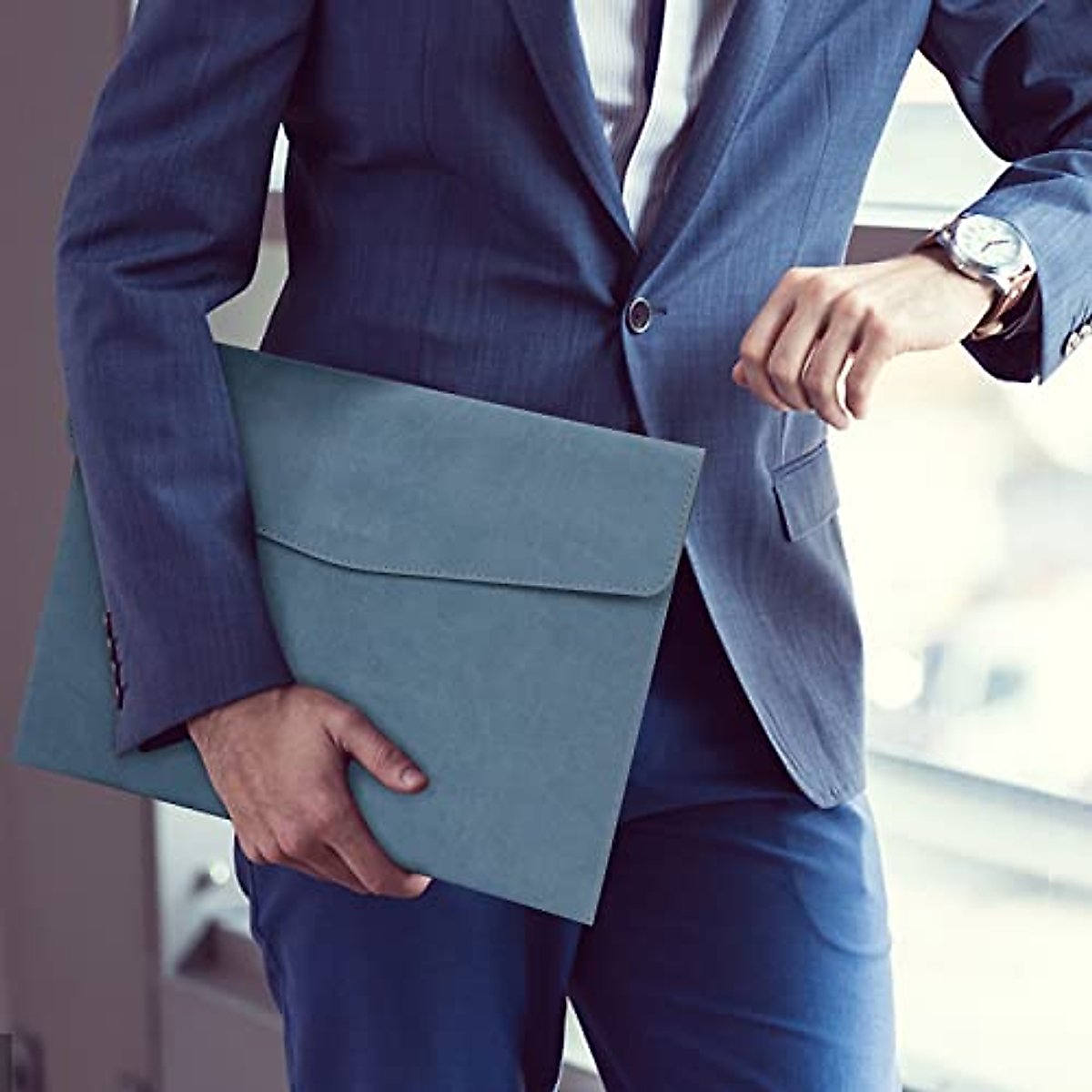 Toplive Document File Folder, Waterproof Thin PU Leather A4 Envelope Folder File Document Organizer Storage Case, Filing Envelope Folder with Magnetic Closure, Blue