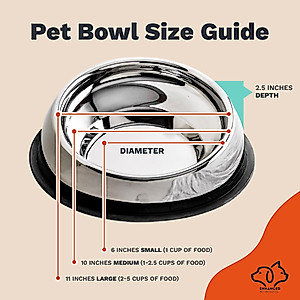 Enhanced Pet Bowl, Stainless Steel Slanted Dog Bowl with Raised Ridge for Flat-Faced Dog Breeds or Cats, Food-Grade Non-Slip No Spill Bowl for Dogs, Less Mess, Less Gas, and Better Digestion, Medium