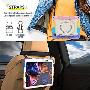 SLLMYYX 360 Degree Swivel 3in1 Shockproof Case for iPad Pro 12.9 inch 6th/5th/4th Gen with Shoulder Strap & Handle, 2022/2021/2020 with Shoulder Strap & Handle, Colorful Green
