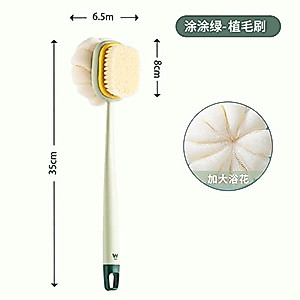 INGVY Dry Brushing Body Brush Enlarge Sponge Long Hanlde Soft Hair Bath Brush Doubleside Rub Cleaning Shower Brush Back Scrubber Exfoliating Cleaning Tool (Color : Green)
