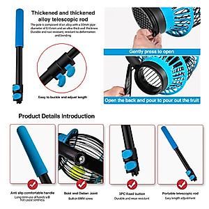 GEEZO Nut Gatherer, Acorn Picker Upper - Side Opening Dump | Pecan Picker Upper - Apply to Acorns, Hickory Nuts, Spiked Balls, Nerf Darts, Golf, Objects 3/4'' to 1-1/2''; 55 inch, 1 Gallon (Blue)