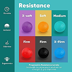 HiKeep Hand Exercise Balls, Set of 6 Physical Therapy Different Resistance Workout Kit (Large, 4.5cm Diameter)
