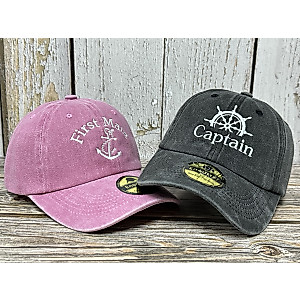Enodtter Embroidered Captain First Mate Hats for Men Women, Nautical Marine Sailor Gift, Black Pink Skipper Boating Baseball Caps