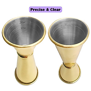 2 PCS Japanese Style Double Jigger, findTop 1oz / 2oz Stainless Steel Measure Liquor Cocktail Jiggers with Interior Measurements (Gold)