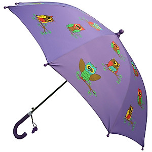 Foxfire for Kids Solid Pattern Umbrella Purple with Colorful Owls