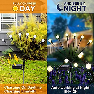 CCDobbs Solar Garden Lights, 6LED Solar Outdoor Lights, Starburst Swaying Light, Waterproof Path Lights Yard Patio Pathway Decoration Landscape Valentines Day Decor, Warm(4 Pack)