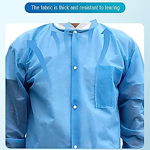 Greenour Pack of 10 Disposable Lab Coat, 3 Pockets, Thicker Short Blue SMS Smock with Knitted Cuffs and Collar(Medium)