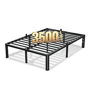 VIPSHOW 18 Inch Queen Bed Frame, 3500Lbs Heavy Duty Metal Platform with Round Corner Legs Mattress Slide Stopper, Steel Slat Support No Box Spring Needed, Noise Free, Non-Slip, Easy Assembly
