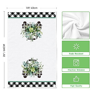 Artoid Mode Buffalo Plaid Eucalyptus Home Sweet Home Kitchen Towels Dish Towels, 18x26 Inch Seasonal Decoration Hand Towels Set of 4