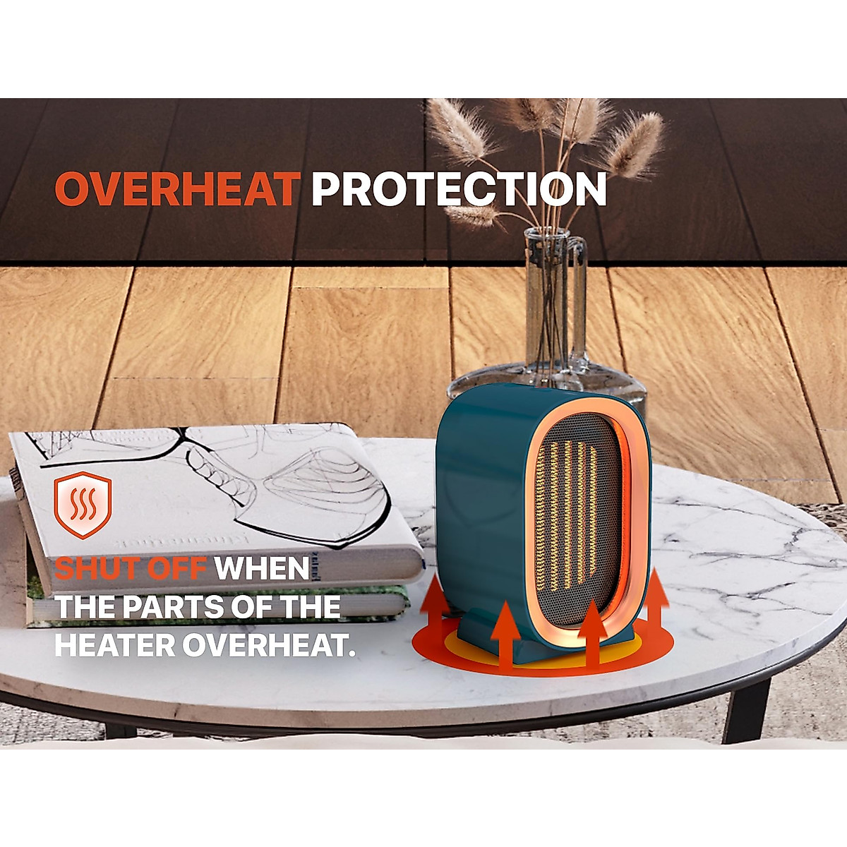 Ceramic Space Heater for Indoor Use, Overheat Protection, Tip-Over Protection, Low Noise Heating, Safe Electric PTC Portable Fan for Office Home Room, White Smart Handy Warmer for Bedroom Desktop