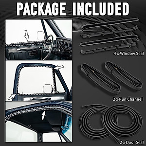 WEILEITE Front Door Window Molding Rubber Felt Trim Seal Weather Stripping Kit Fit for GMC C1500 C2500 C3500 K1500 K2500 K3500 Jimmy Chevy C10 C20 C30 K10 K20 K30 Blazer Suburban V1500 R1500 Truck