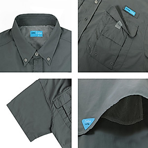 Men's UV UPF 50+ Sun Protection Soild Anti-Static Waterproof Breathable Fast Dry SPF Hiking Fishing Short Sleeve Shirts (7# XL Dark Gray)