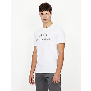 A|X ARMANI EXCHANGE mens Crew Neck Logo Tee T Shirt, White, Medium US